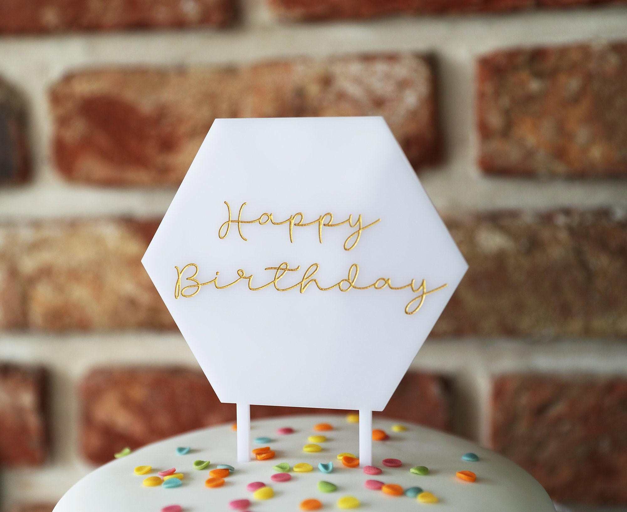 Happy Birthday Cake Topper Hexagon Shaped Cake Topper Gold - Etsy UK