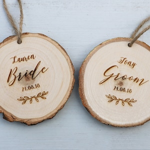 Personalised Bride and Groom Log Slices - Bride and Groom Place ...