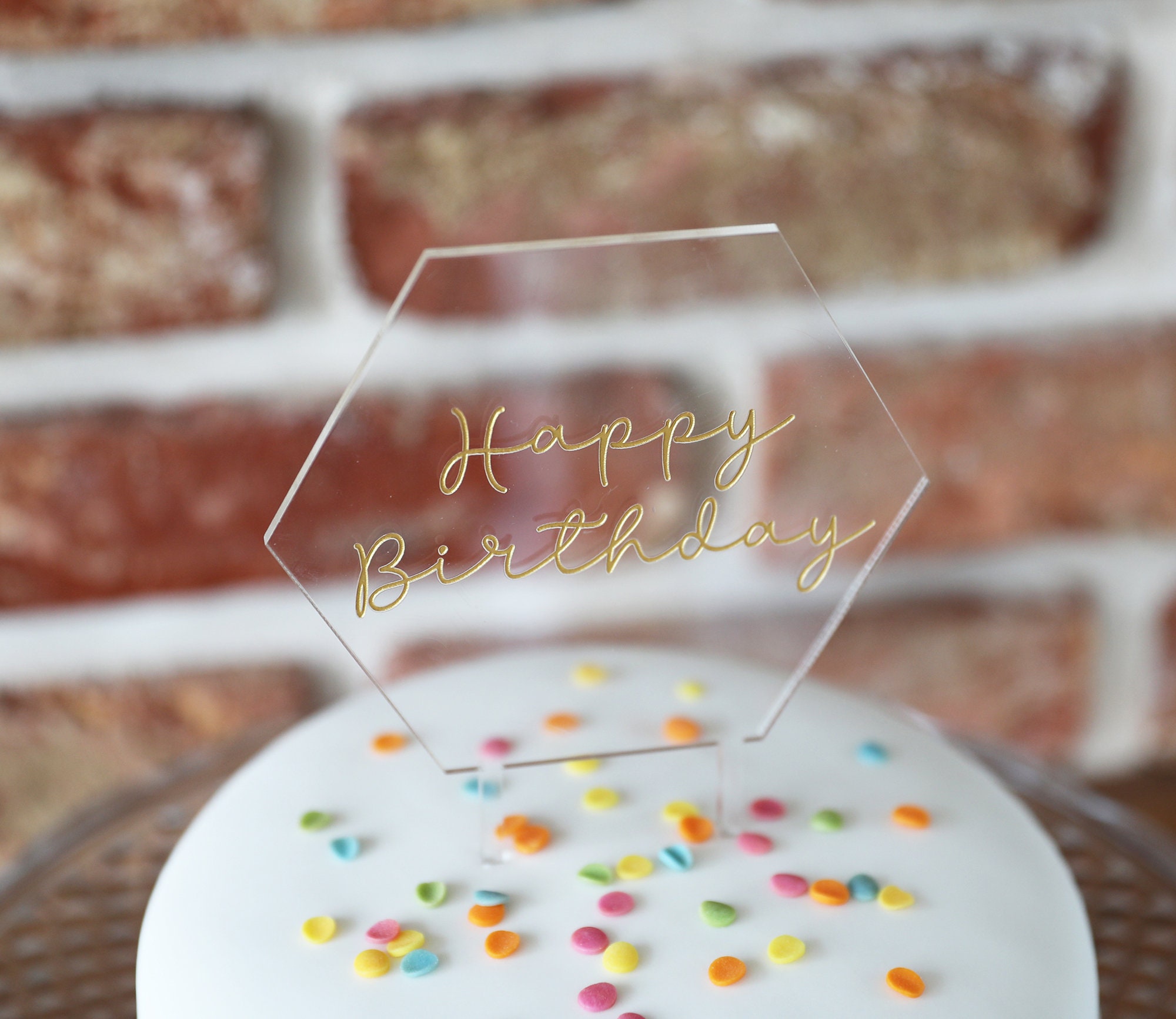 Happy Birthday Cake Topper Hexagon Shaped Cake Topper Gold | Etsy UK