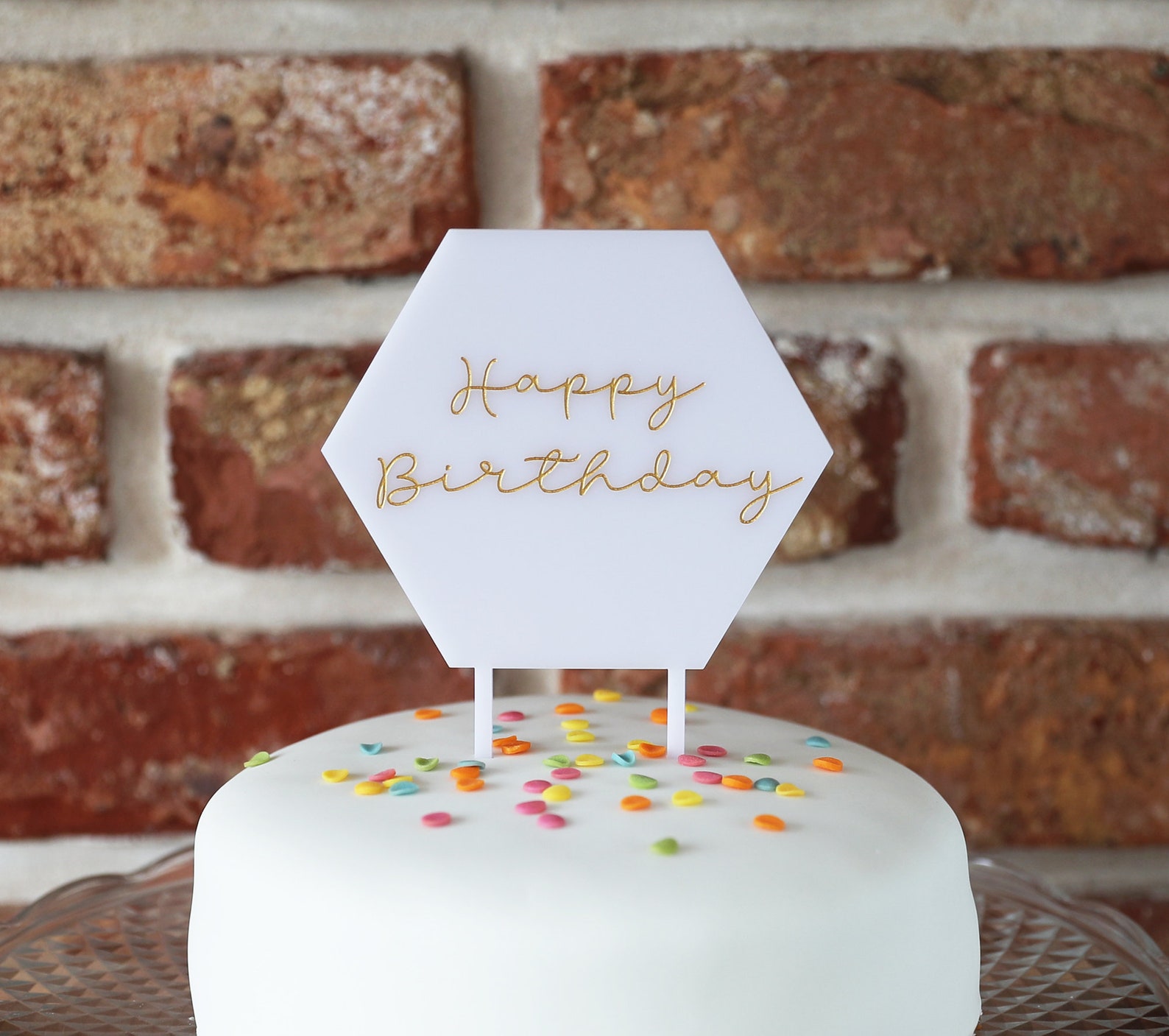 Happy Birthday Cake Topper Hexagon Shaped Cake Topper Gold - Etsy UK