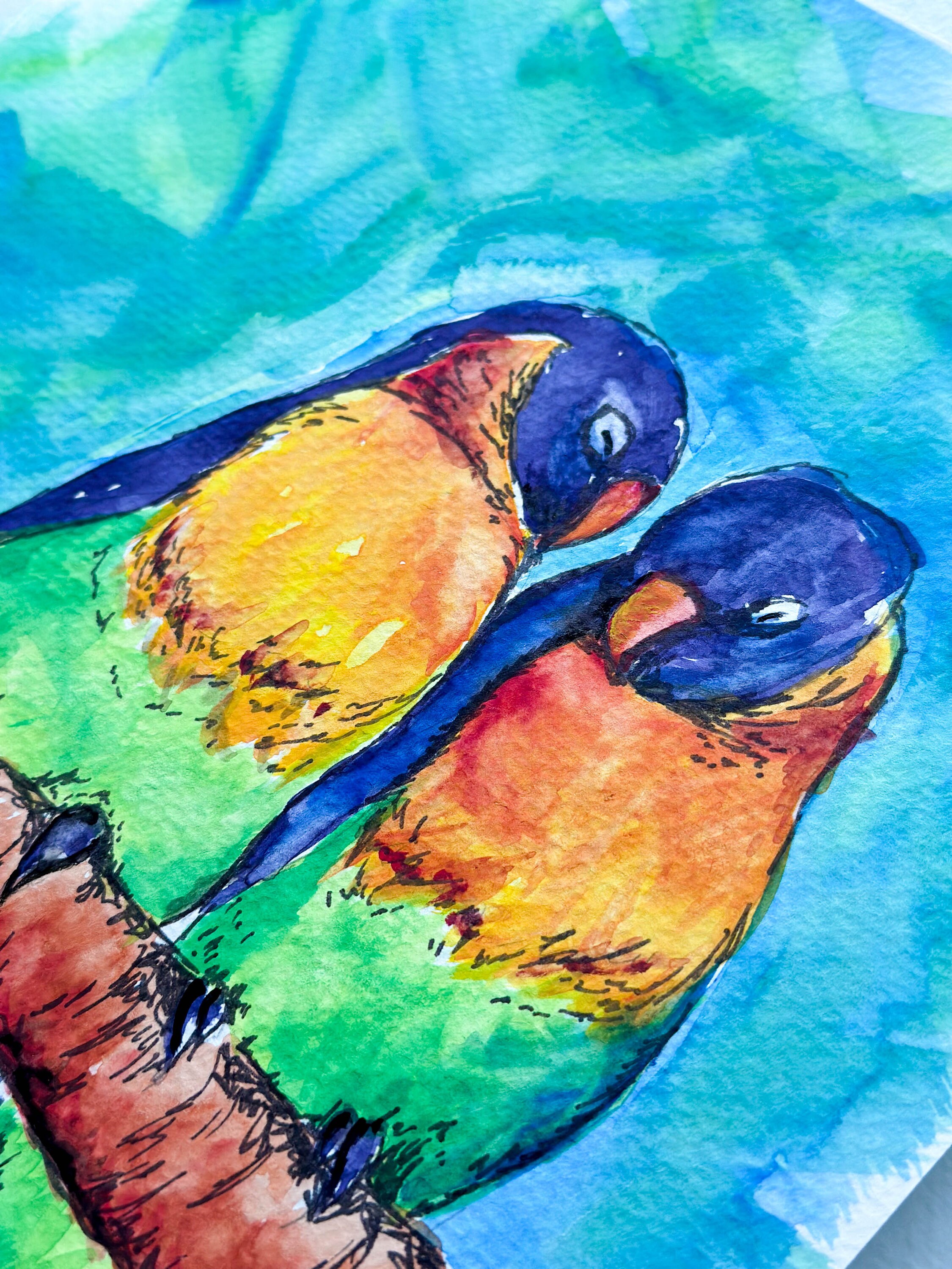 Parakeet Watercolor Original Painting Lovebirds Wall Art Original Art ...