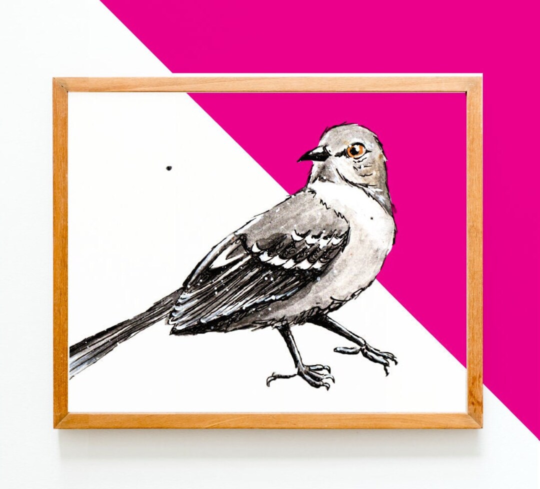 Northern Mocking Bird 8x10" Watercolor Painting Print | Texas Birds ...