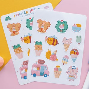 Kawaii Sticker Sheet "ice Cream Shop", Set of 9 Stamp Shaped Cute Vinyl ...