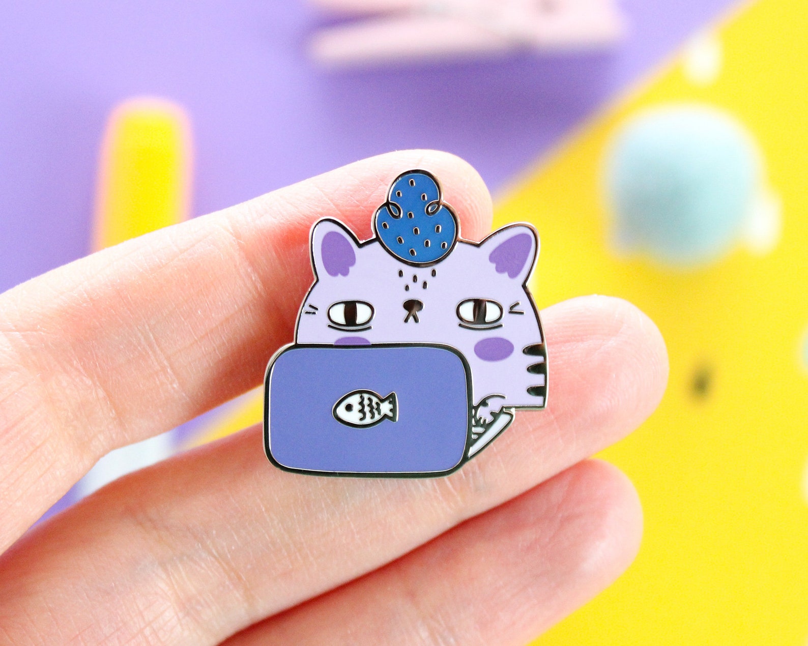 Nerd Cat Hard Enamel Pin With Silver Nickel Plating 28mm | Etsy