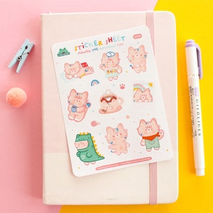 Sticker Sheet "mango the Rainbow Cat", Set of 12 Kiss Cut Stickers ...