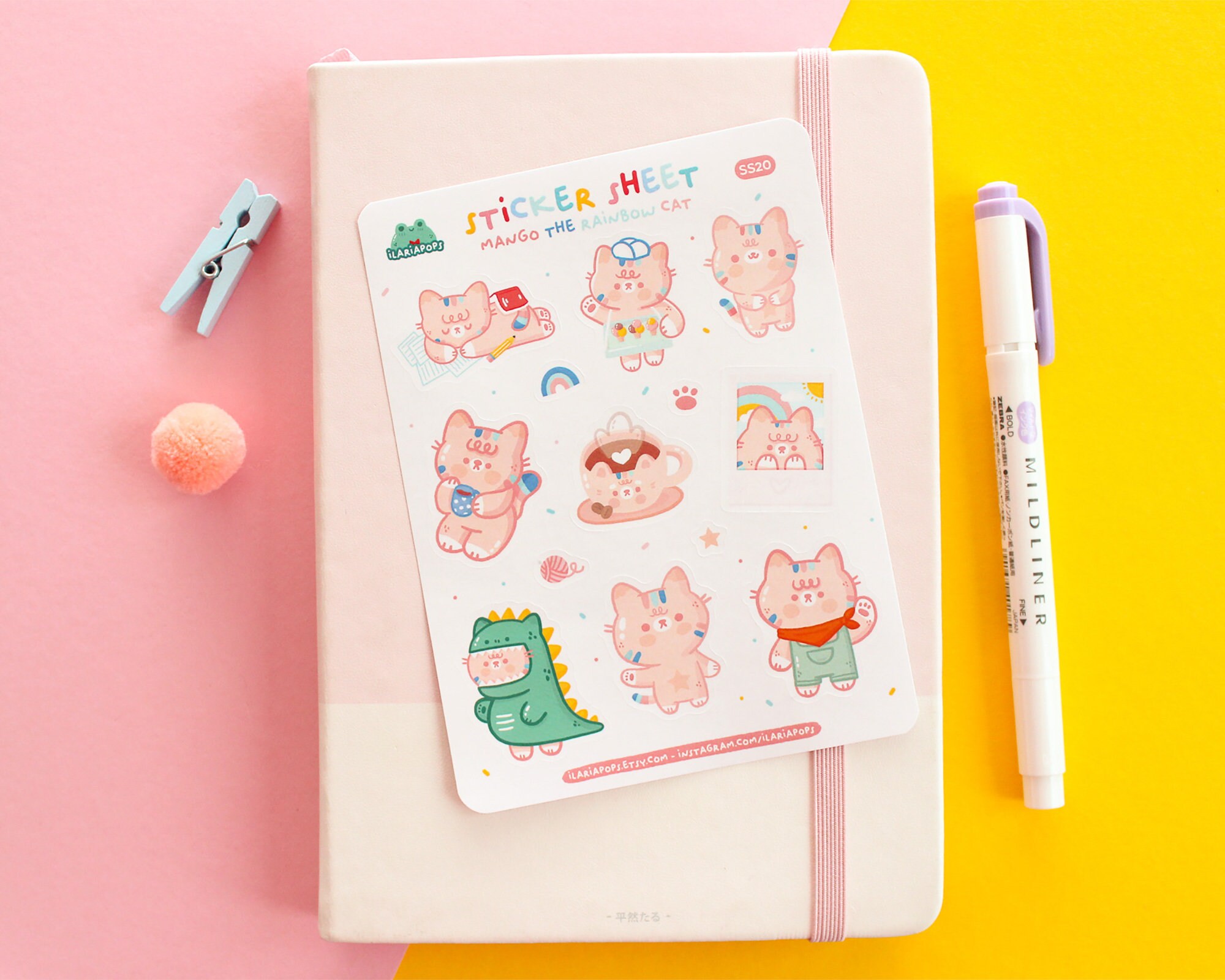 Sticker Sheet mango the Rainbow Cat Set of 12 | Etsy