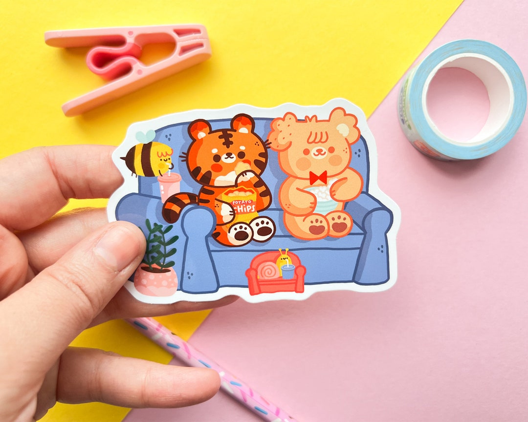 Movie Night Kawaii Stickers, Die-cut Glossy Vinyl Sticker, Waterproof ...
