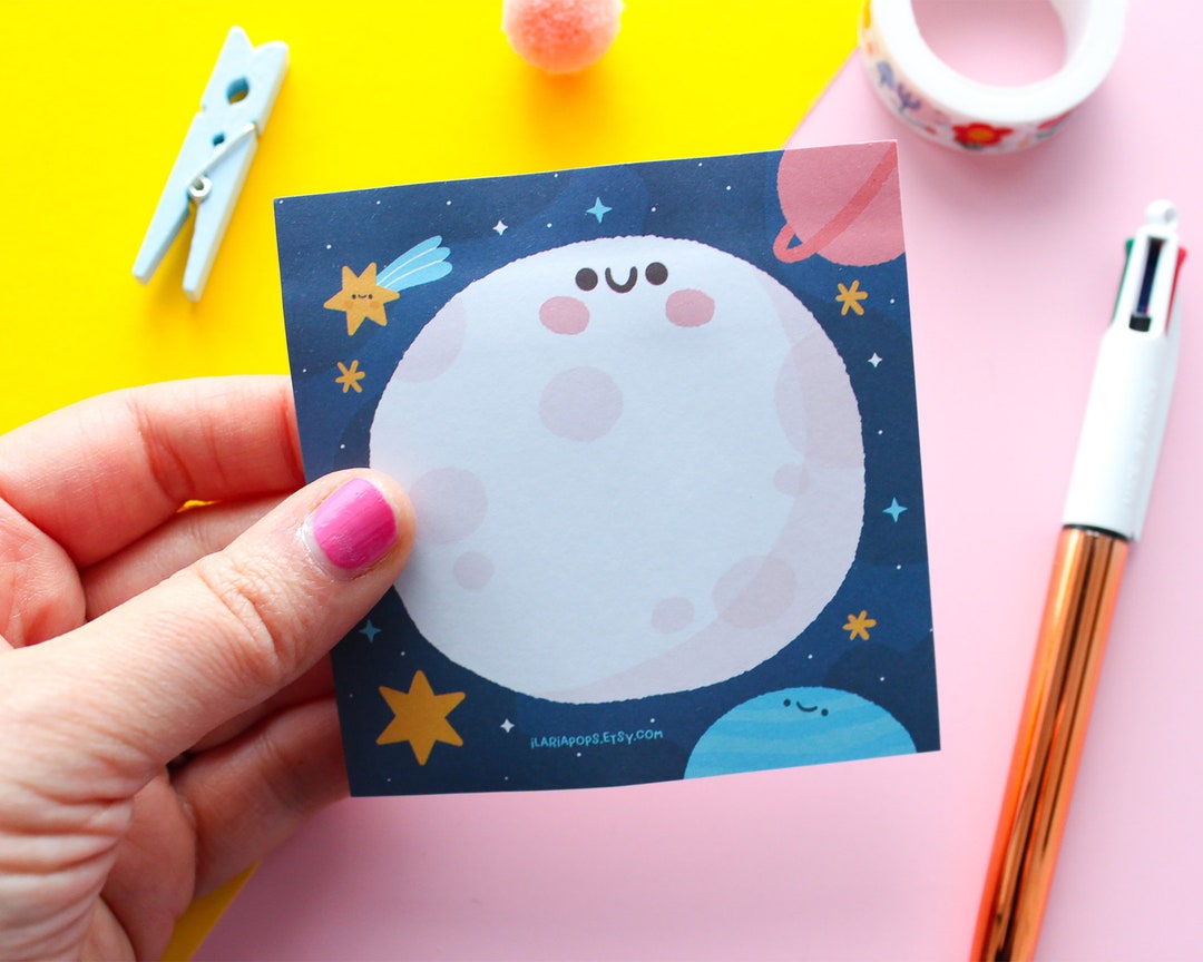 Moon Sticky Notes: Kawaii Memo Pad, Space Theme (50 Sheets) - Etsy