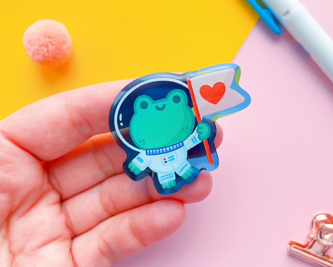 Puddle the Frog Astronaut Acrylic Pin - Adorable 5x4 Cm Space Frog ...
