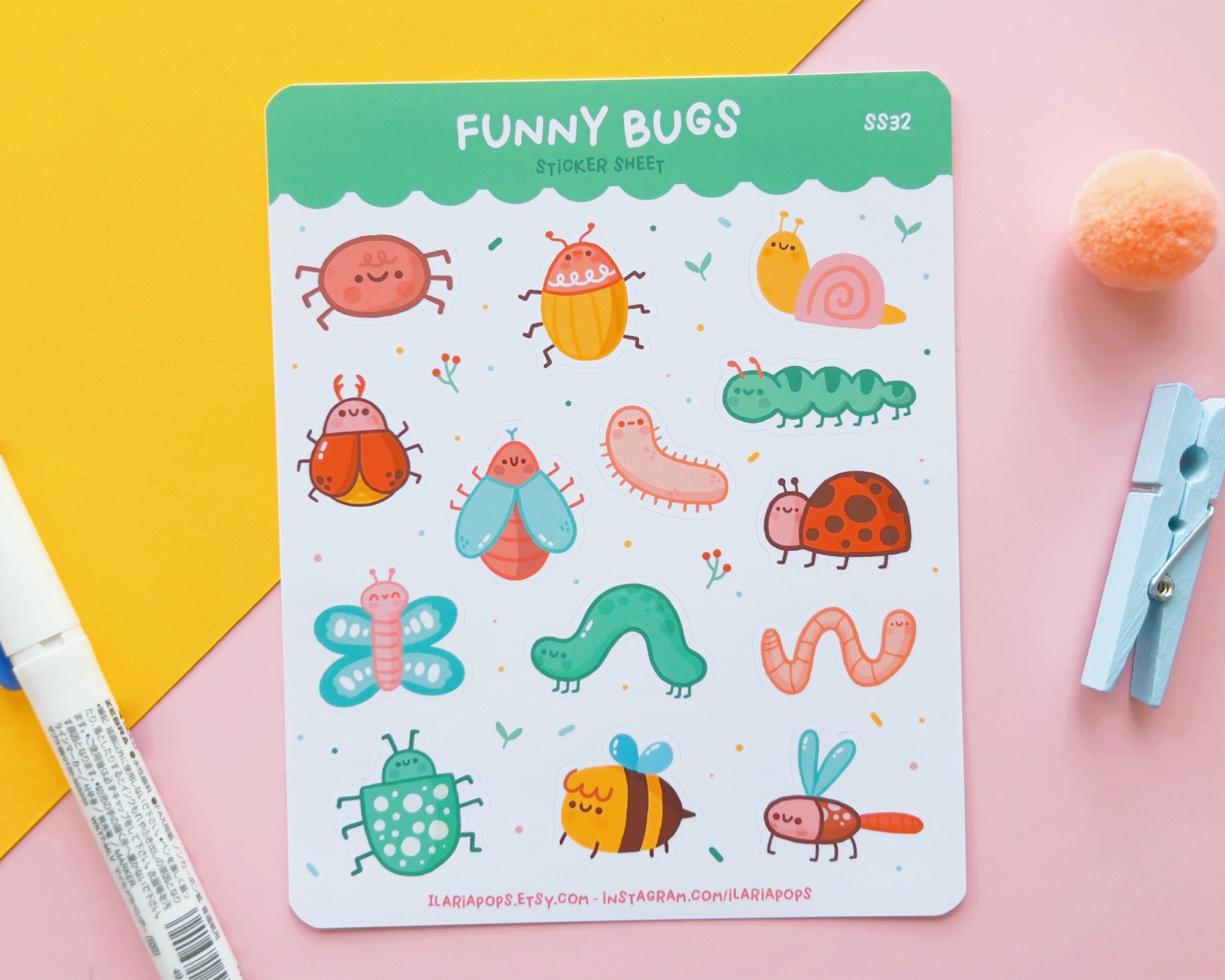 Bug Sticker Sheet, Kawaii Waterproof Vinyl Stickers - Etsy