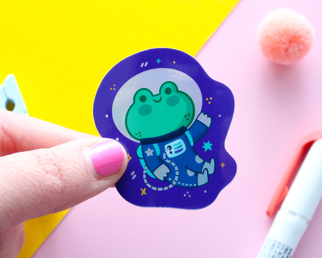 Frog Holo Sticker "puddle Goes to Space". Waterproof Astronaut Sticker ...
