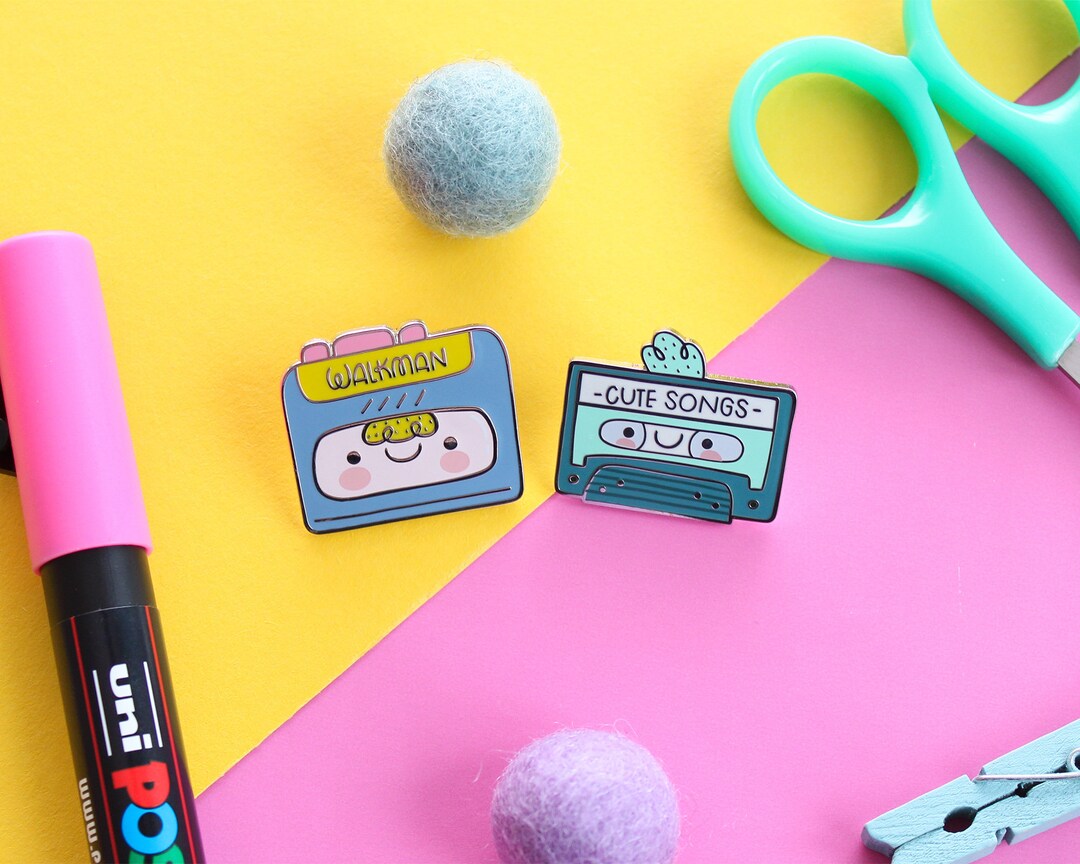 Retro Enamel Pin Set: Walkman & Cassette Tape Pins - Etsy