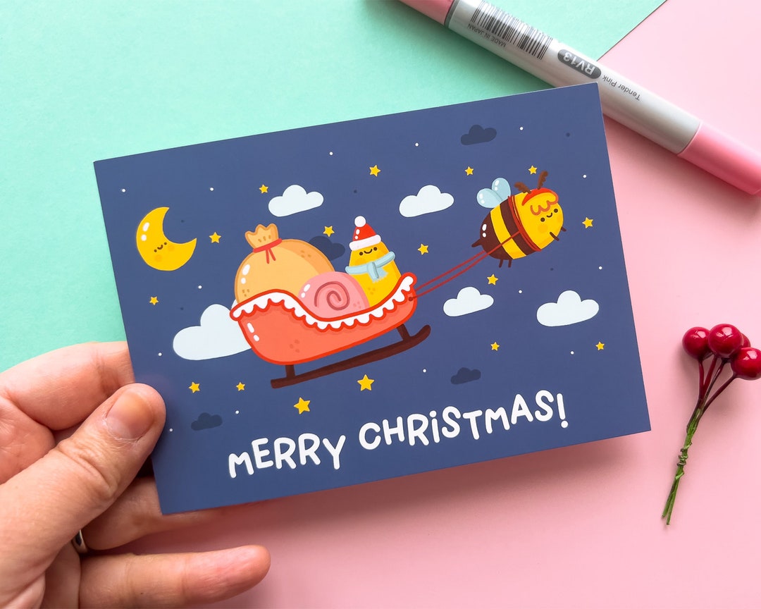 A6 Postcards "merry Christmas" With Lettuce & Honey, Printed on Thick ...