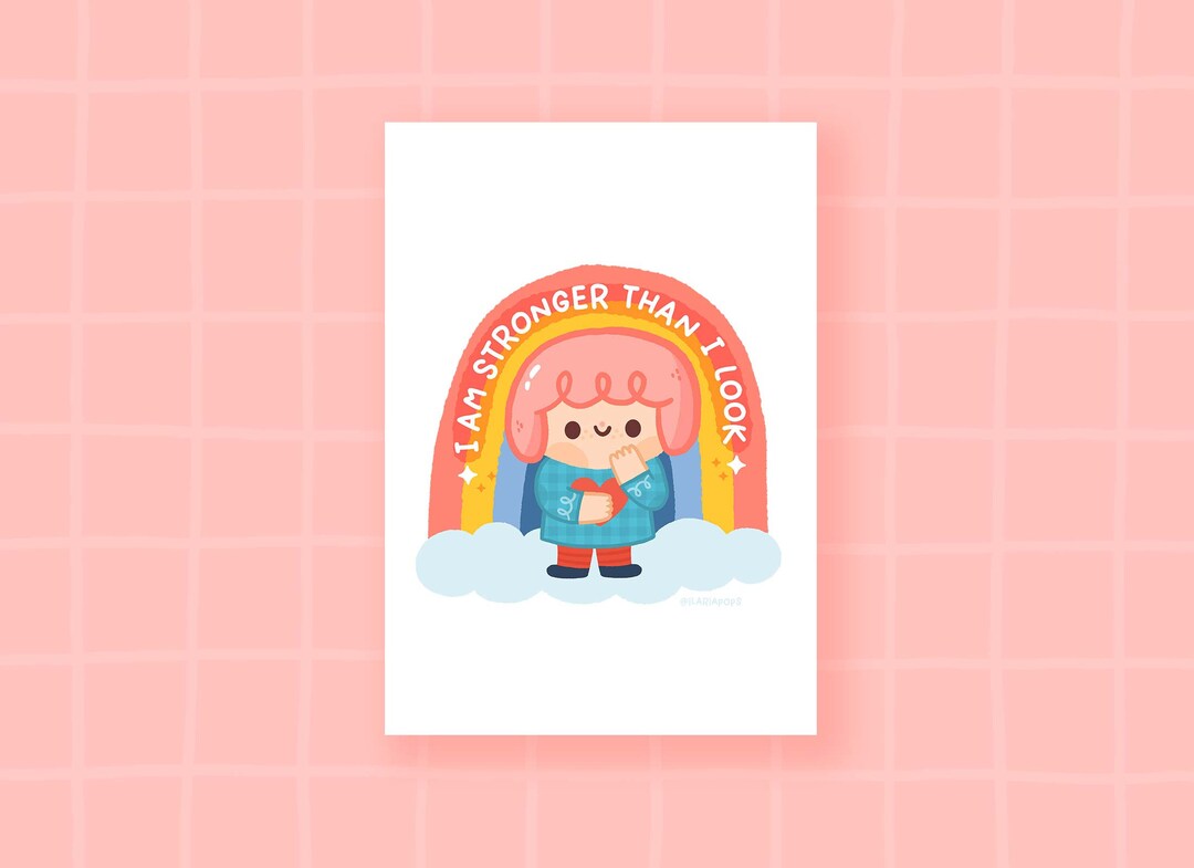 I Am Stronger Than I Look - Cute Girl and Rainbow Motivational Print - Etsy