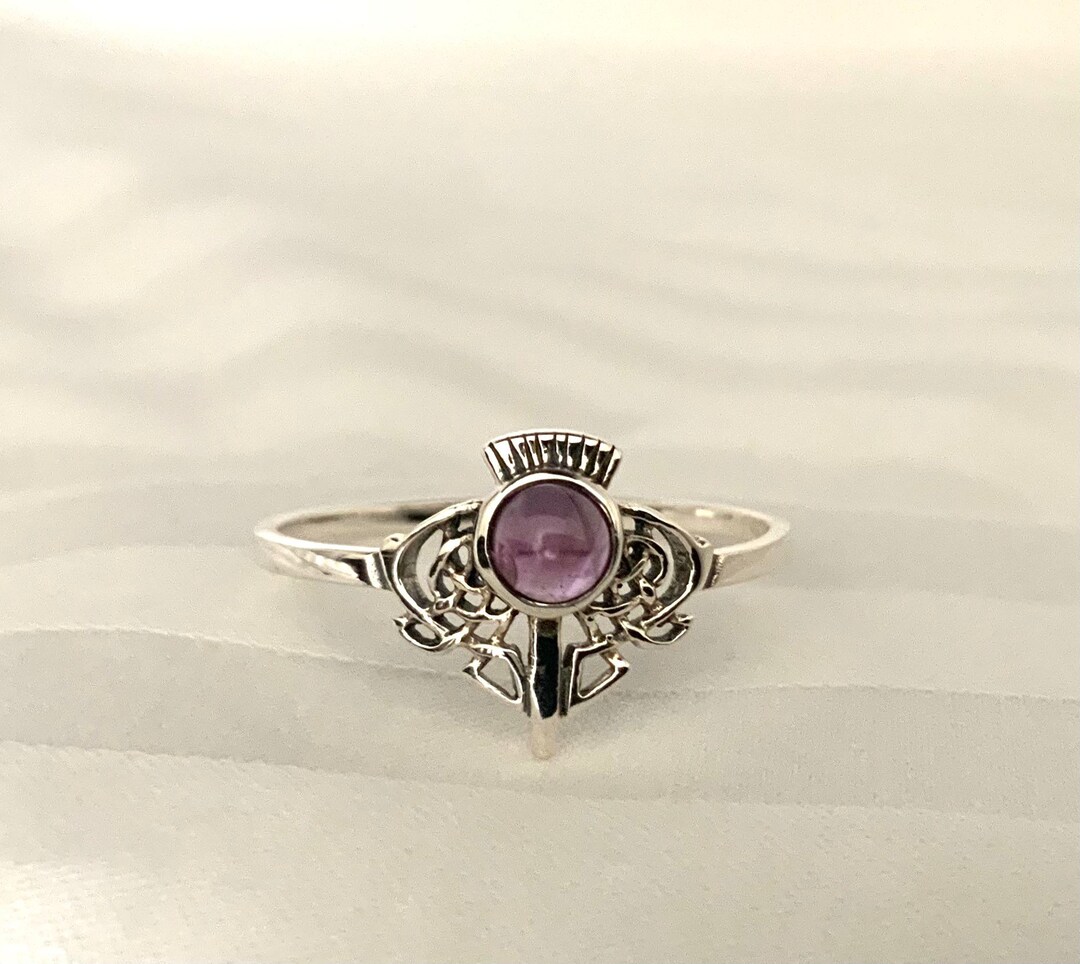 Handcast 925 Sterling Silver Scotland Scottish Amethyst Thistle Ring ...