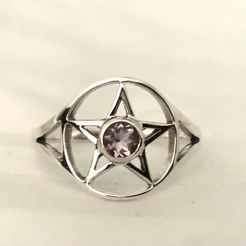Handcast 925 Sterling Silver Pentacle Pentagram Garnet Ring - Etsy
