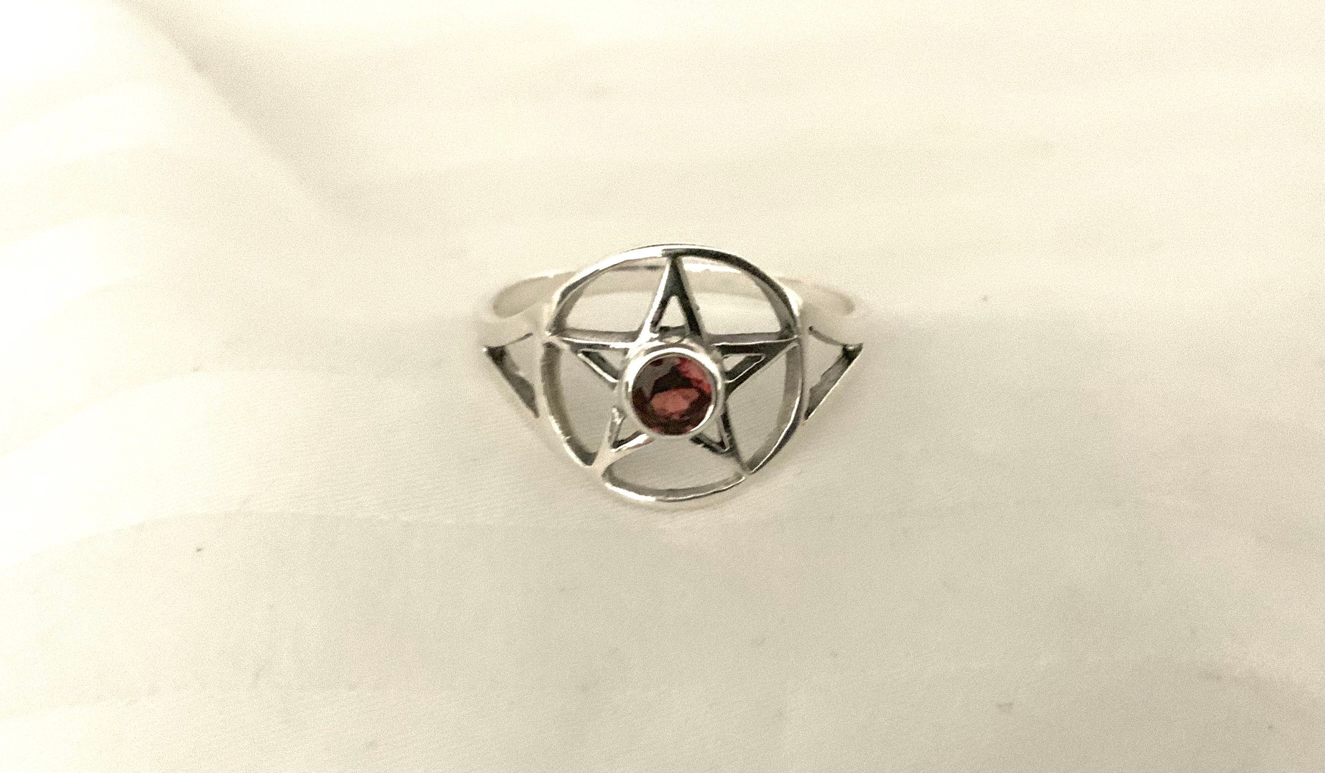 Handcast 925 Sterling Silver Pentacle Pentagram Garnet Ring | Etsy