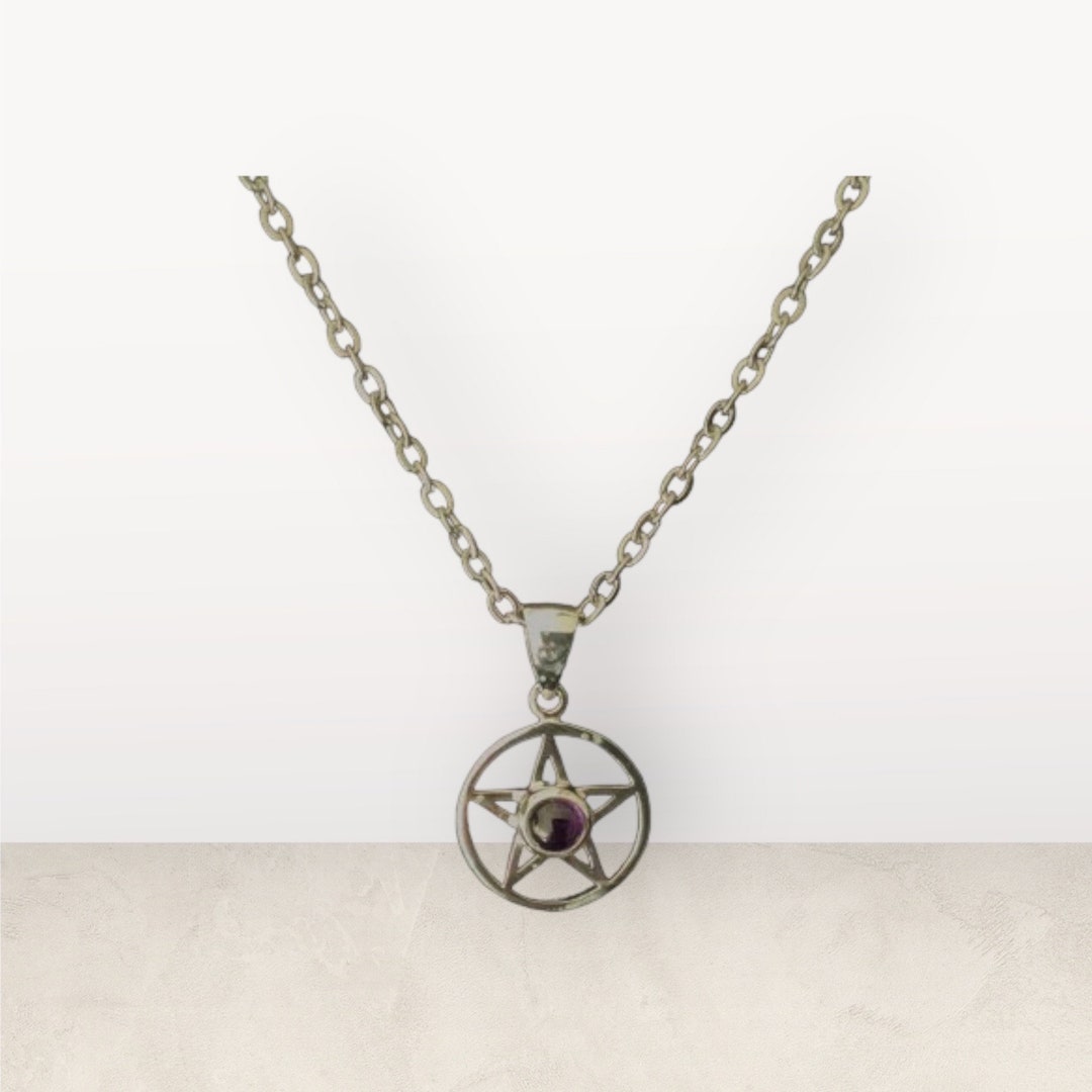 Handcast 925 Sterling Silver Pentacle Pentagram Amethyst Pendant Free ...