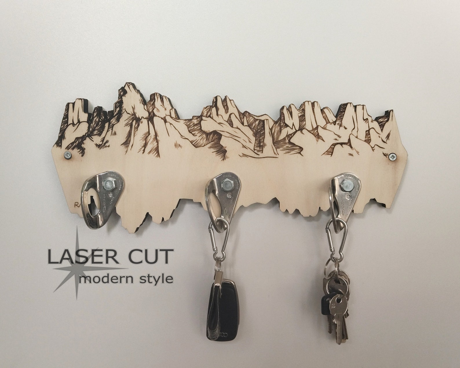 Wooden Wall Keychain With Mountains and Climbing Spit - Etsy