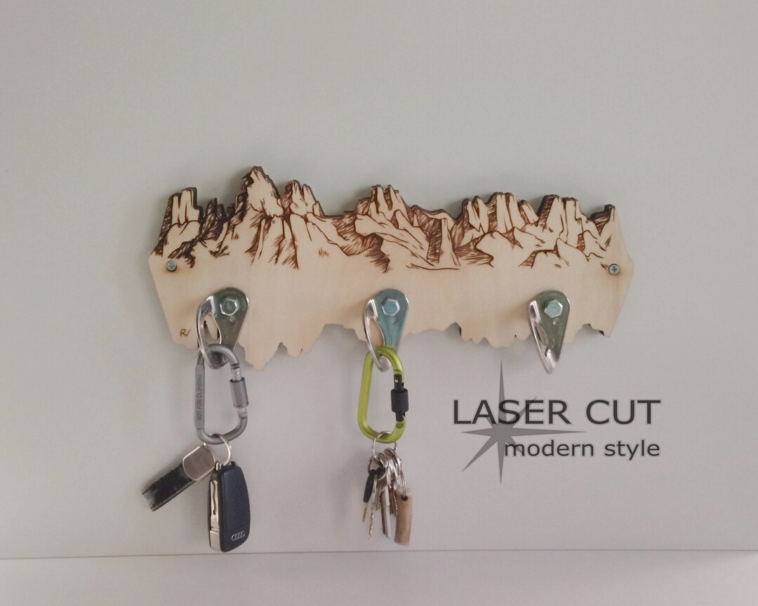 Wooden Wall Keychain With Mountains, Climbing Spit and Karabiner - Etsy