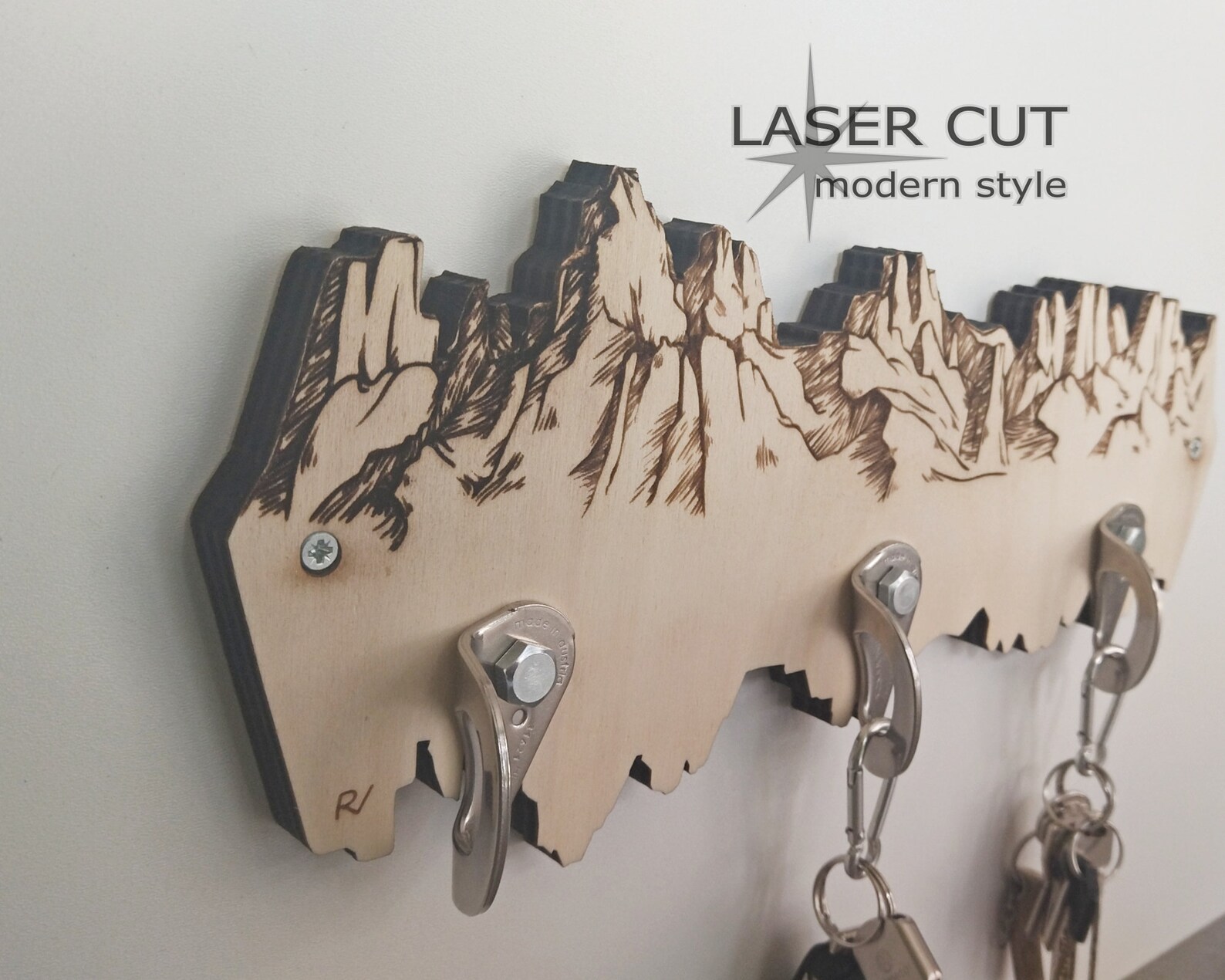 Wooden Wall Keychain With Mountains and Climbing Spit - Etsy