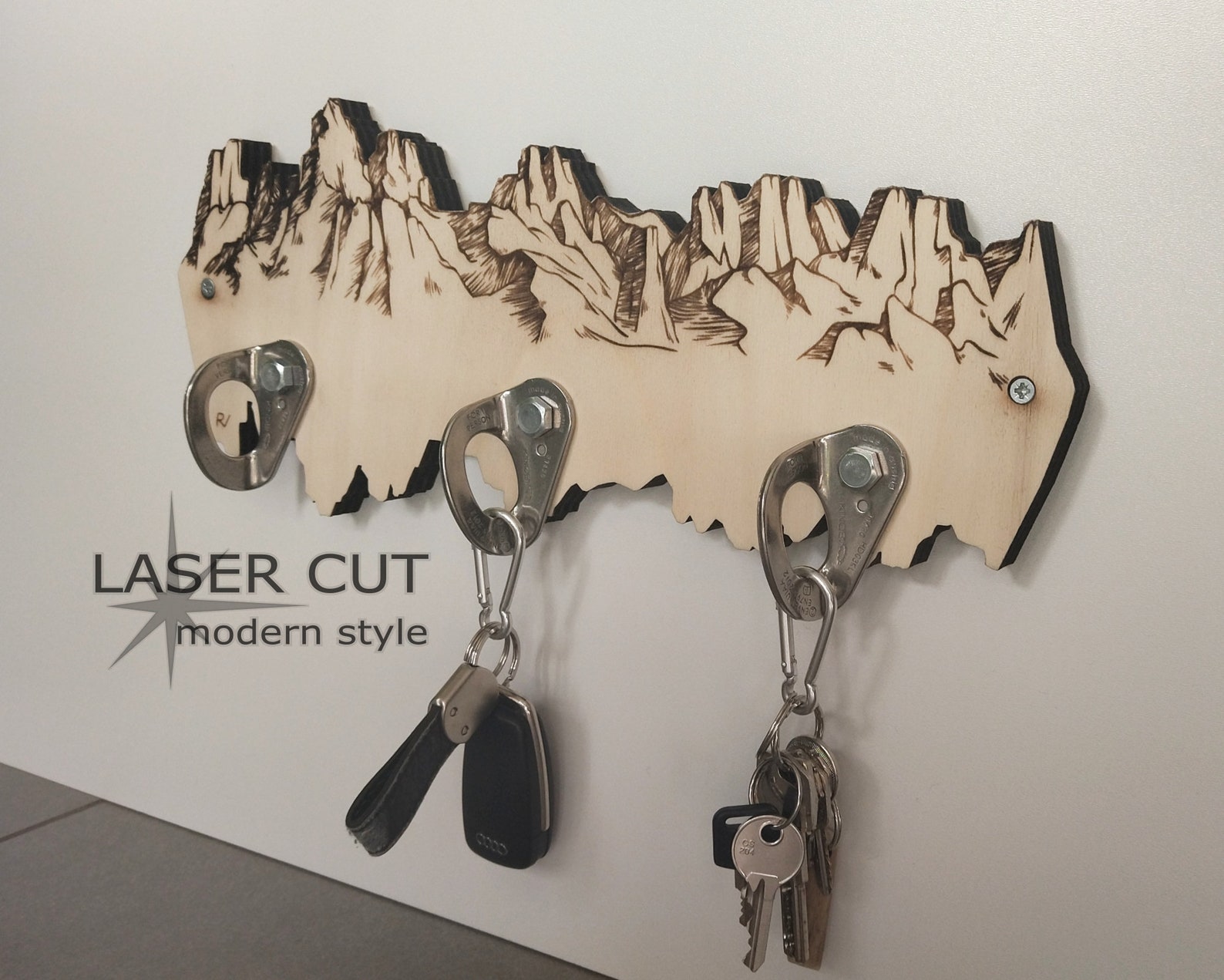 Wooden Wall Keychain With Mountains and Climbing Spit - Etsy