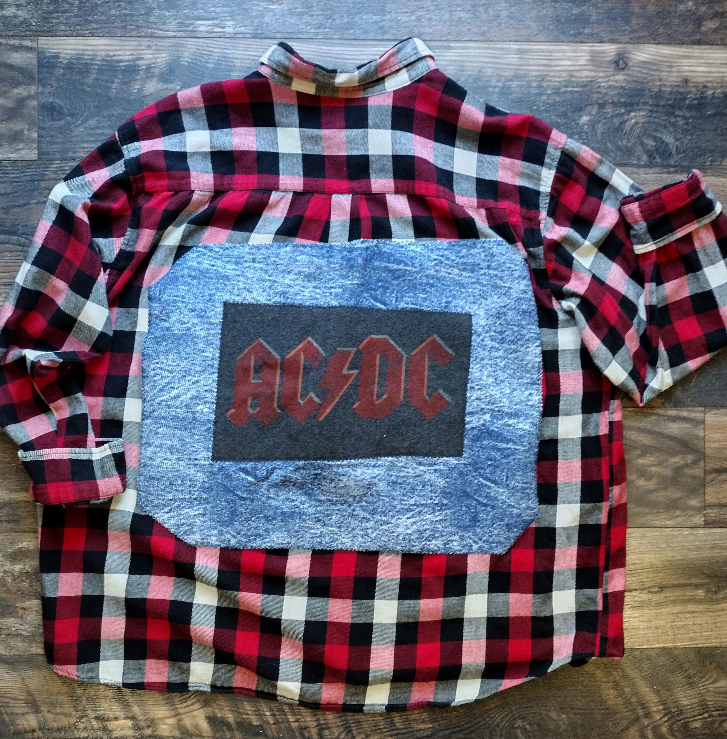 Plus Size Upcycled AC/DC Flannel Shirt: Vintage Band Tee - Etsy