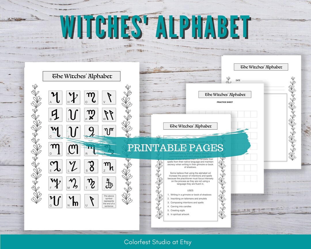 Witches Alphabet Theban Script Pack. Printable Pages for - Etsy