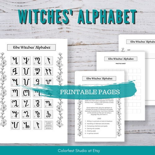 Witches Alphabet Theban Script Pack. Printable Pages for - Etsy
