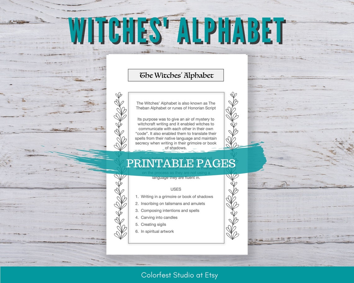Witches Alphabet Theban Script Pack. Printable Pages for Grimoire and ...
