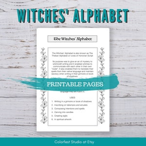 Witches Alphabet Theban Script Pack. Printable Pages for Grimoire and ...