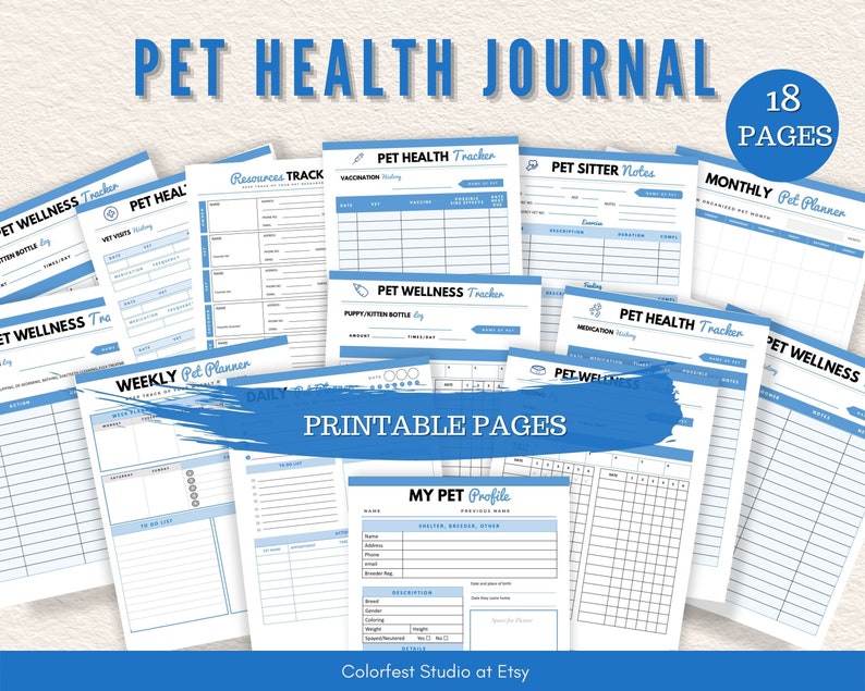 Pet Health Journal Printable Pages. Veterinarian Visit Trackers ...