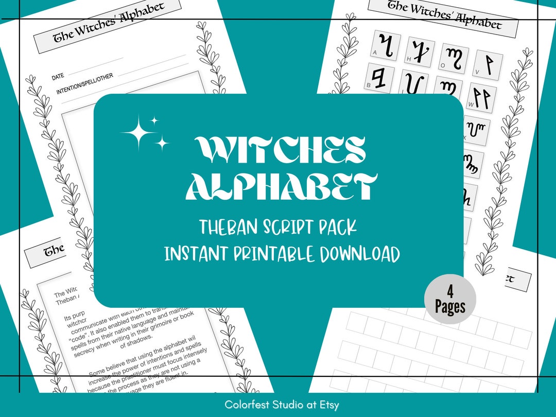 Witches Alphabet Theban Script Pack. Printable Pages for - Etsy