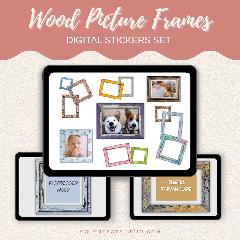 Digital Sticker Set. 130 Unique Pre-cropped Wood Picture Frame Stickers ...