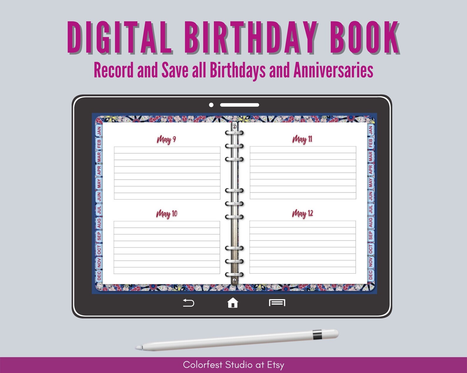 Digital Birthday Tracker & Calendar With Tabs. Anniversary Planner Date ...