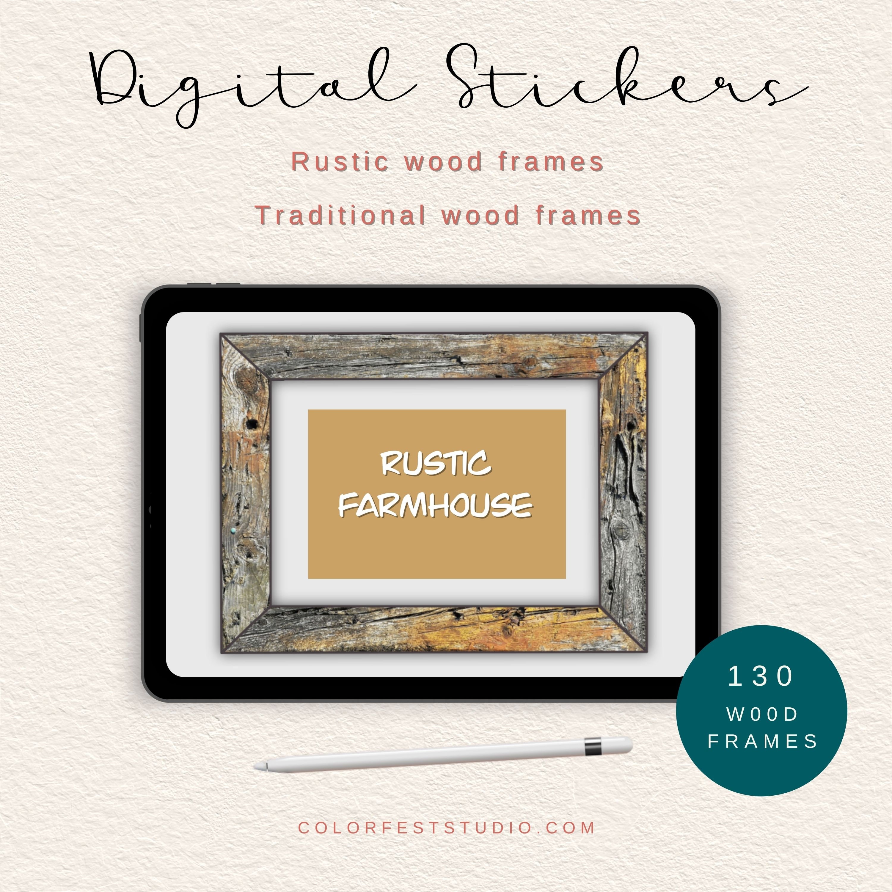 Digital Sticker Set. 130 Unique Pre-cropped Wood Picture Frame Stickers ...