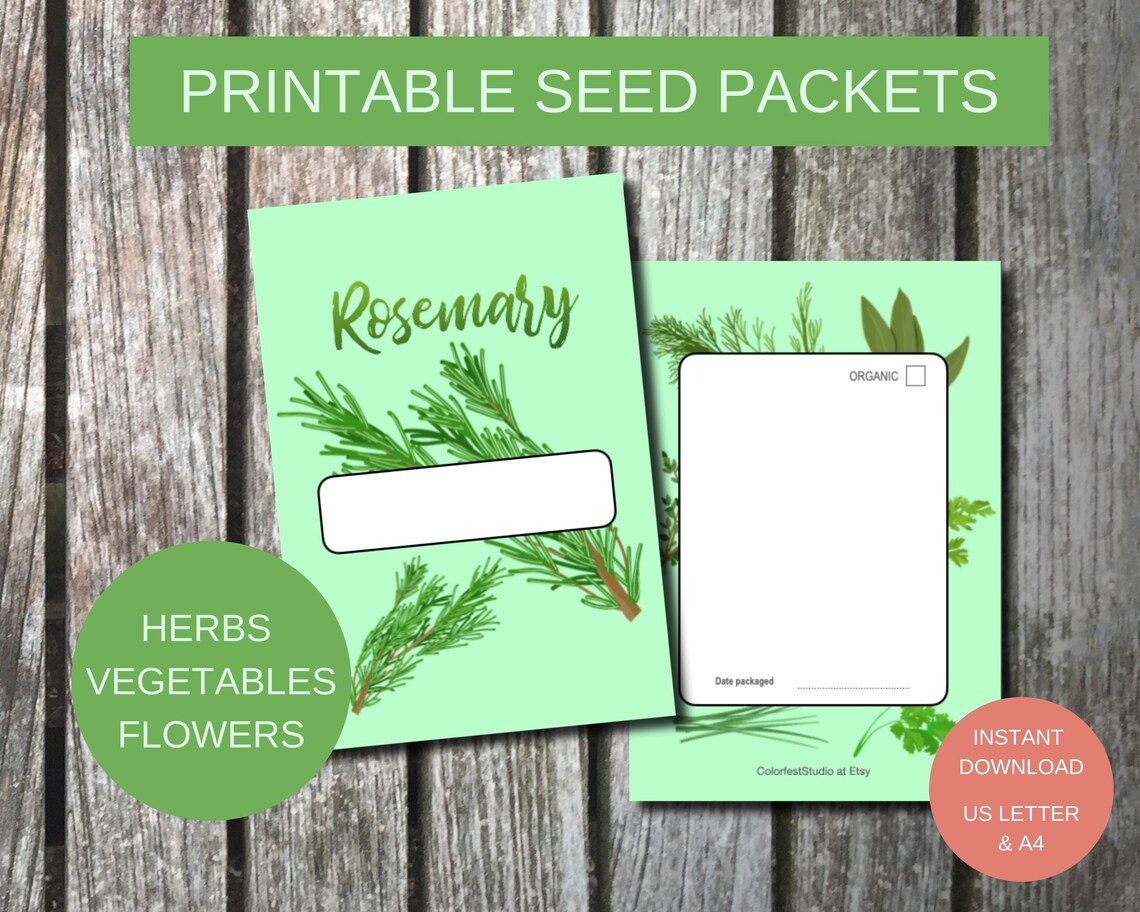 Printable Seed Packets for Vegetables, Herbs, Flowers 60 Different ...