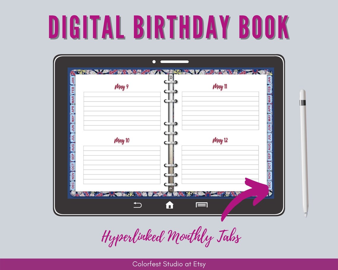 Digital Birthday Tracker & Calendar With Tabs. Anniversary Planner Date ...