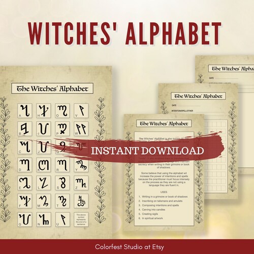Witches Alphabet Theban Script Pack. Printable Pages for - Etsy