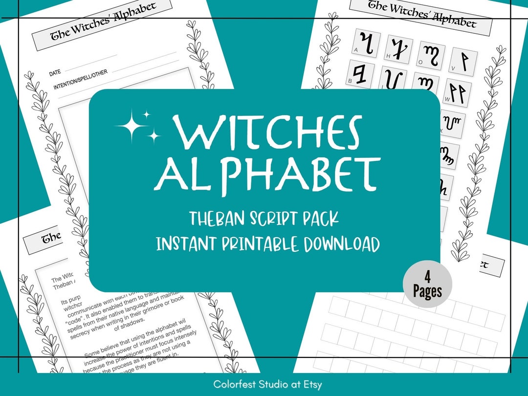 Witches Alphabet Theban Script Pack. Printable Pages for Grimoire and ...
