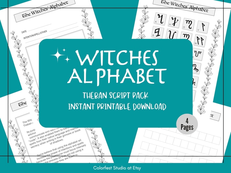 Witches Alphabet Theban Script Pack. Printable Pages for Grimoire and ...