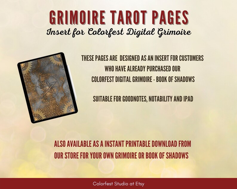 Tarot Journal Pages. Insert for Colorfest Digital Grimoire Book of ...