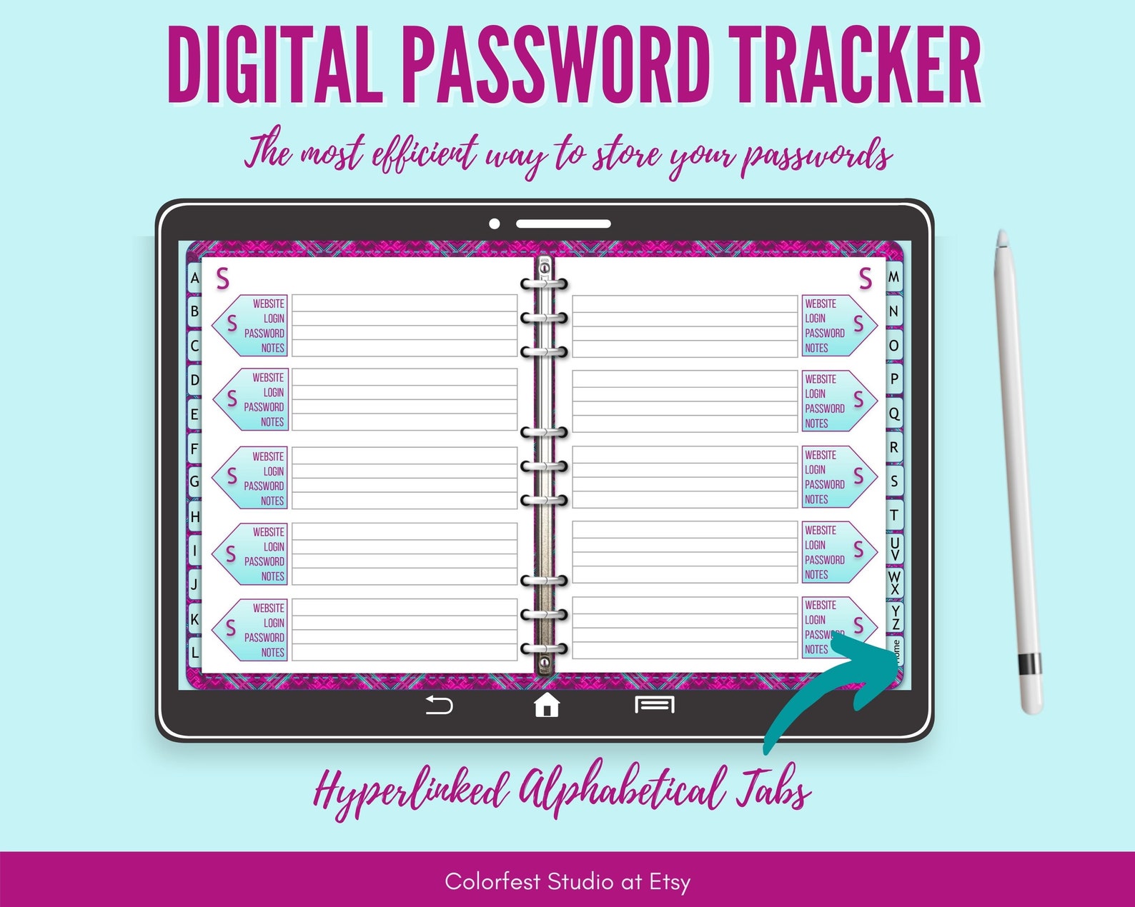 Digital Password Tracker, Password Keeper Log With Hyperlinked Tabs for ...