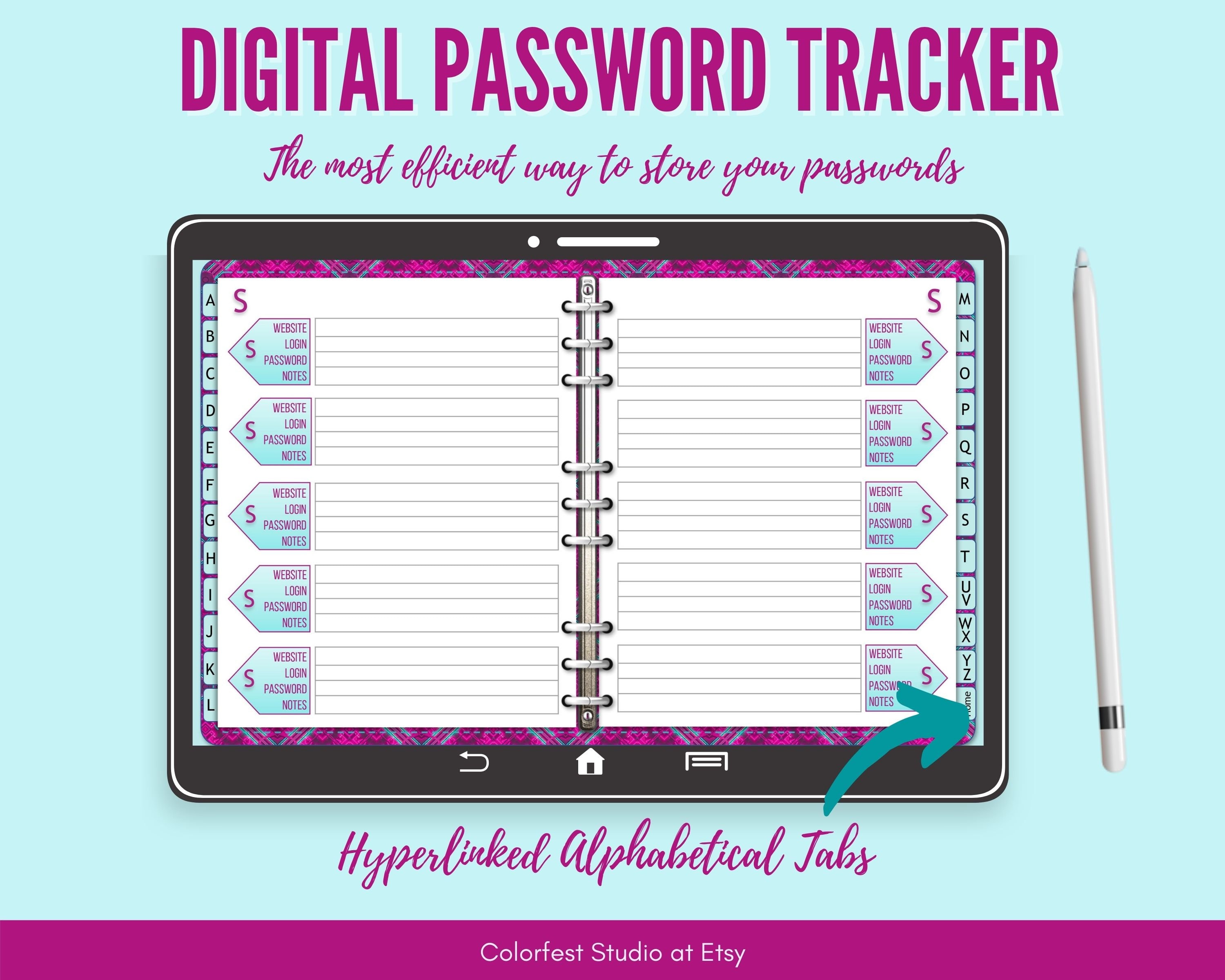 Digital Password Tracker, Password Keeper Log With Hyperlinked Tabs for ...