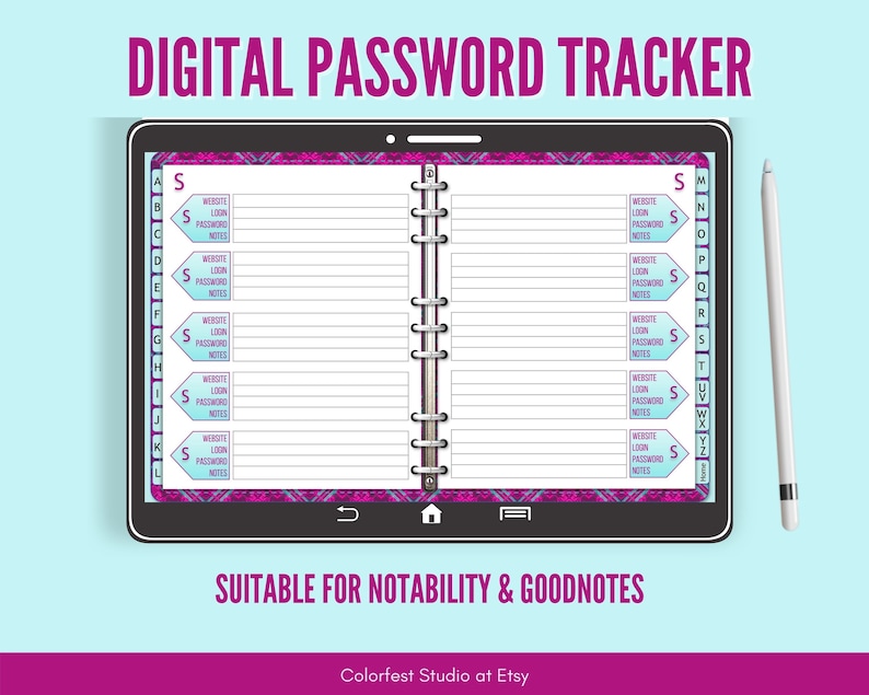 Digital Password Tracker, Password Keeper Log With Hyperlinked Tabs for ...