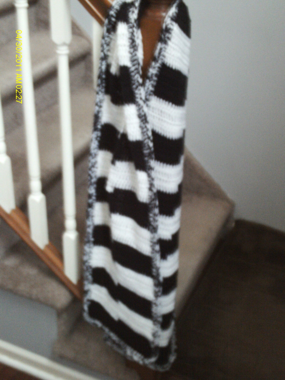 Long Black an White Abstract Scarf - Etsy
