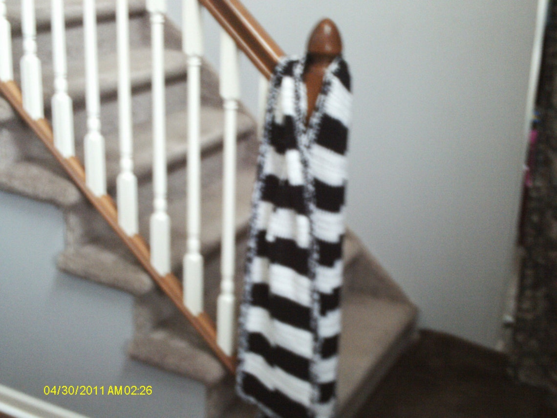 Long Black an White Abstract Scarf - Etsy