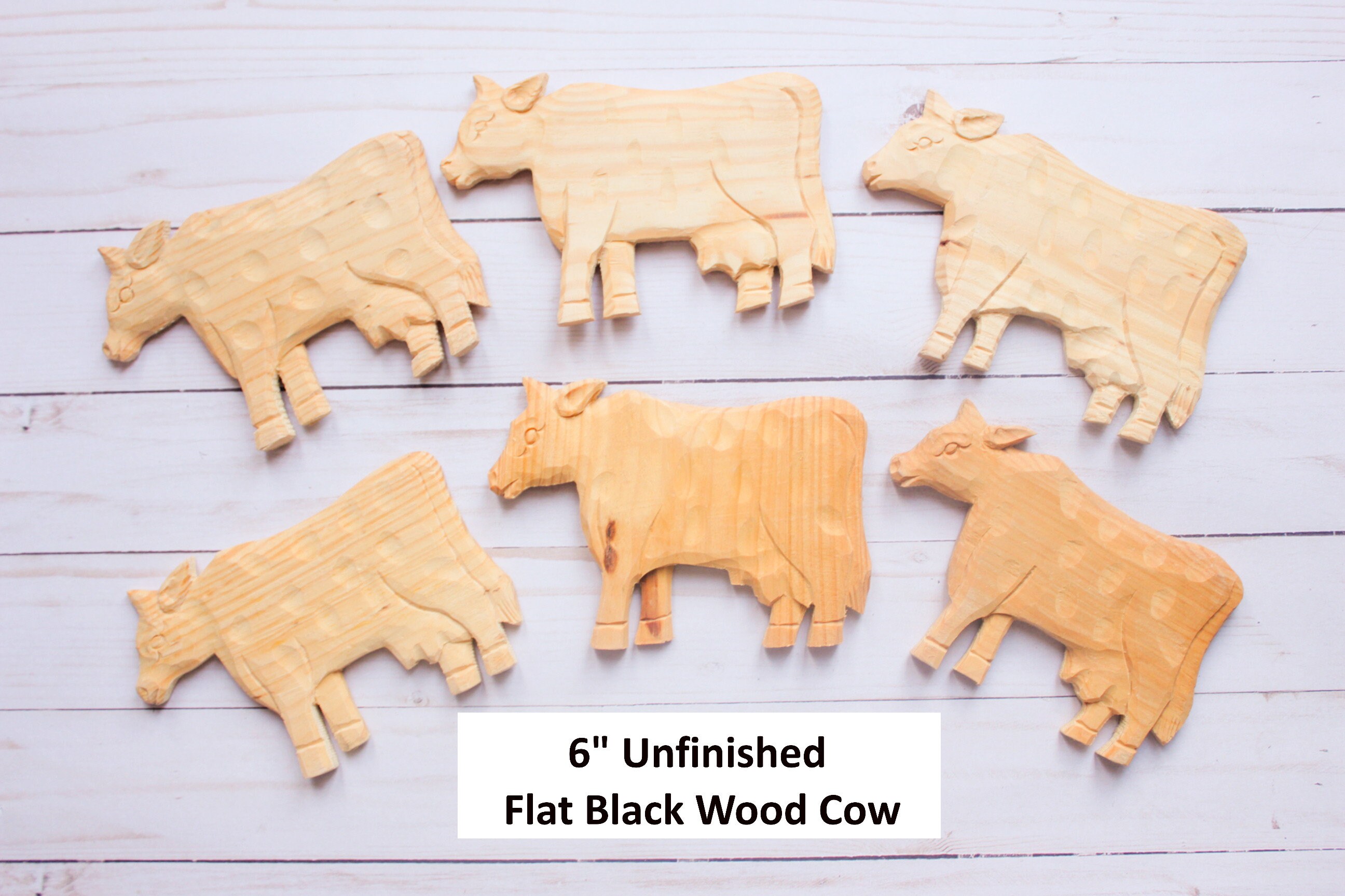 6 Hand Carved Cow Wooden Cow Cow Shape DIY Cow Flat | Etsy