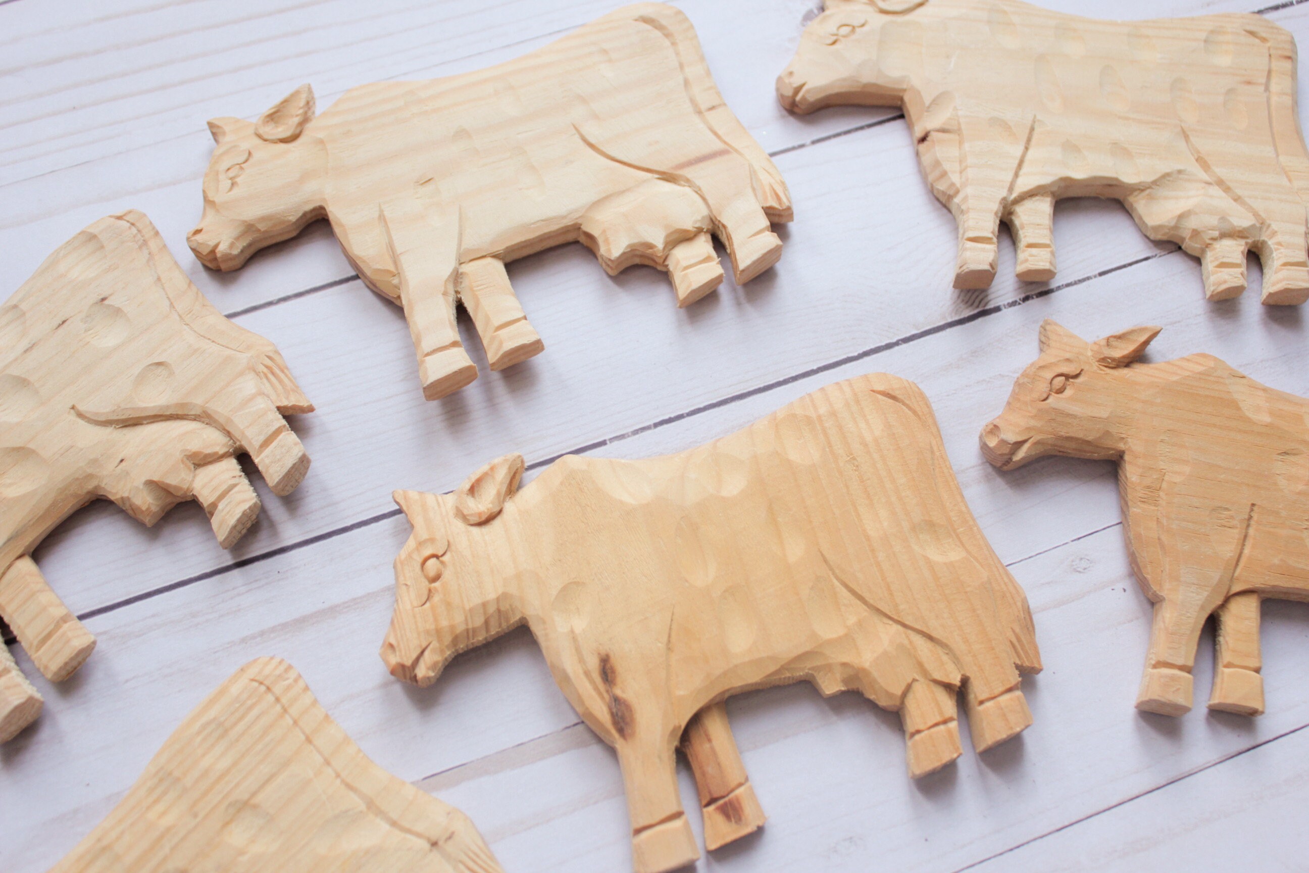 6 Hand Carved Cow Wooden Cow Cow Shape DIY Cow Flat | Etsy