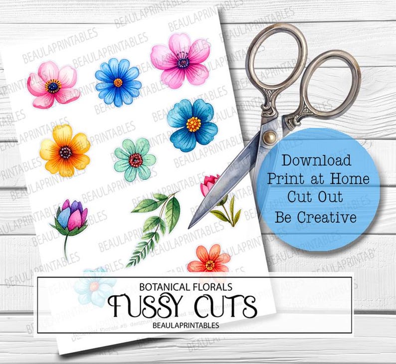 Botanical Floral Fussy Cuts Kit, Flower & Leaves Digital Ephemera, Junk ...
